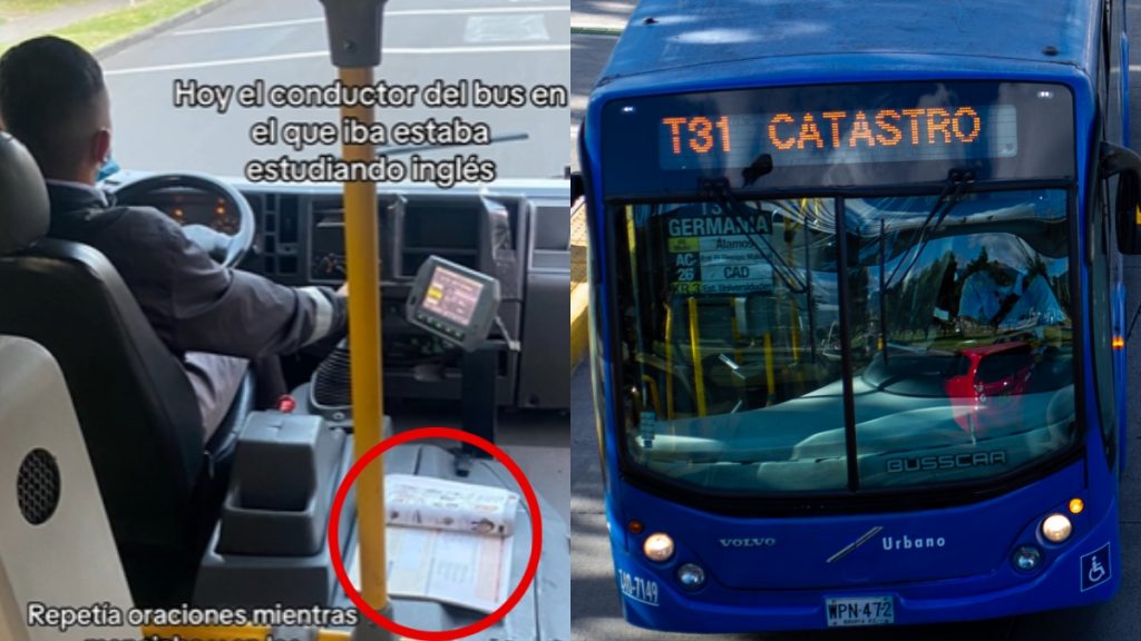 Conductor de SITP aprovecha luces en rojo para estudiar inglés