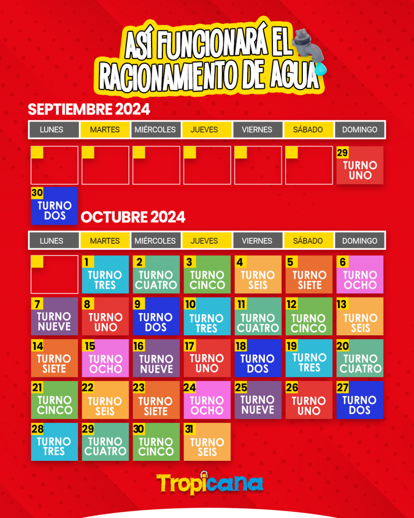 Calendario de racionamiento de agua en Bogotá para octubre